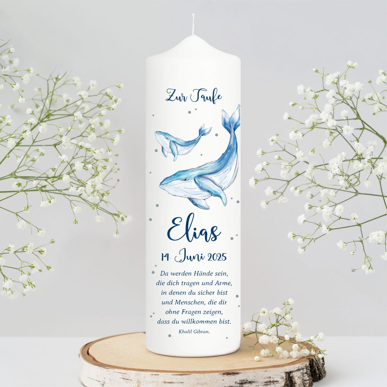 Taufkerze bedruckt Wal Junge Mädchen personalisiert mit Namen Datum ...
