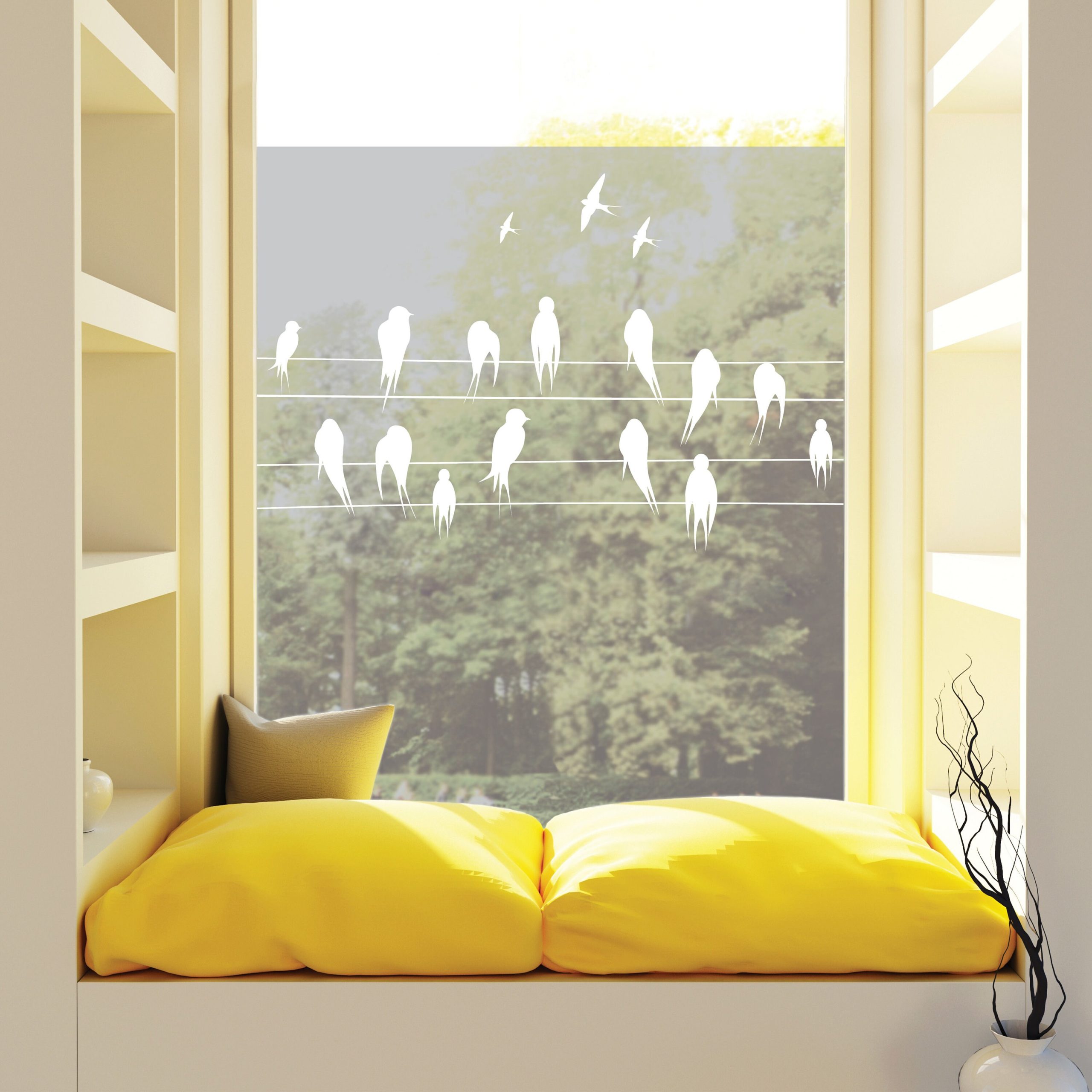 Sichtschutzfolie Fenster Vögel Leitung Fensterfolie Fensterdeko Milchglasfolie | Wandtattoo Loft