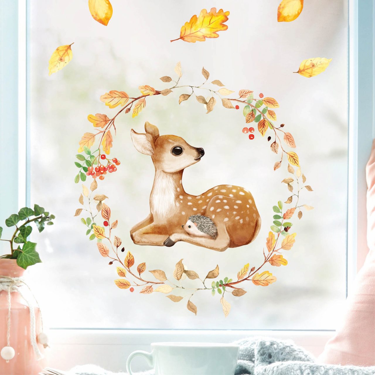 Fensterbild Herbst Reh
