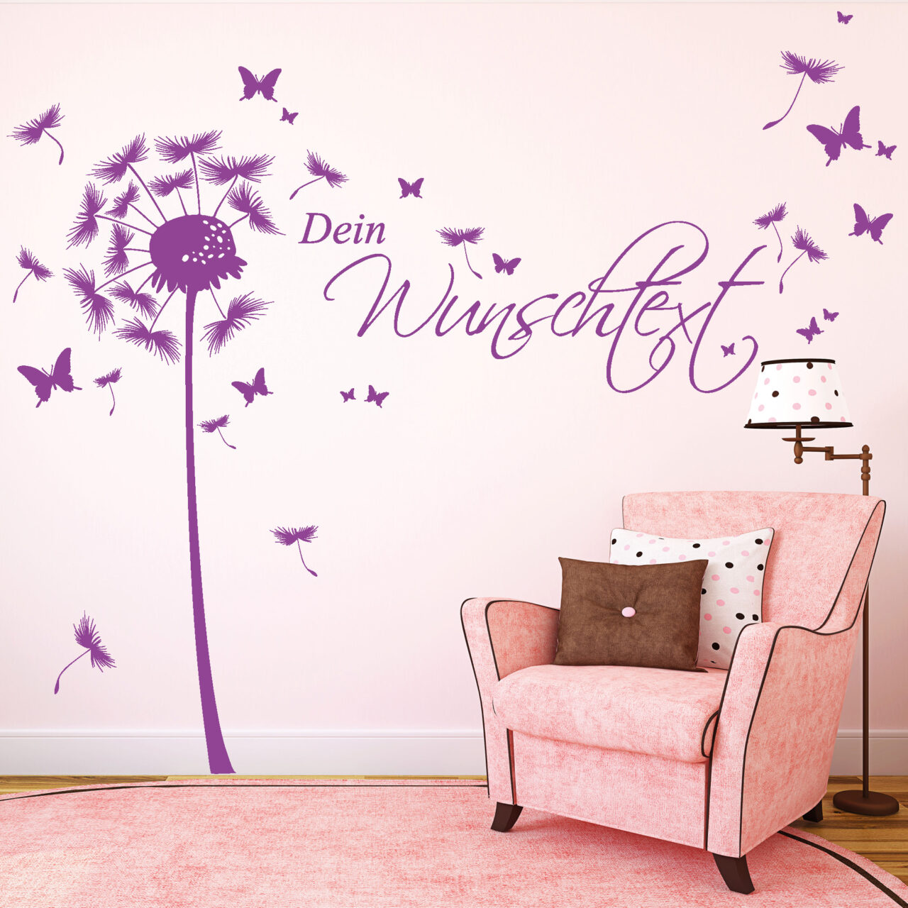 Wandtattoo Pusteblume Wunschtext Schmetterlinge Wandaufkleber Pollen Löwenzahn Wohnzimmer ...