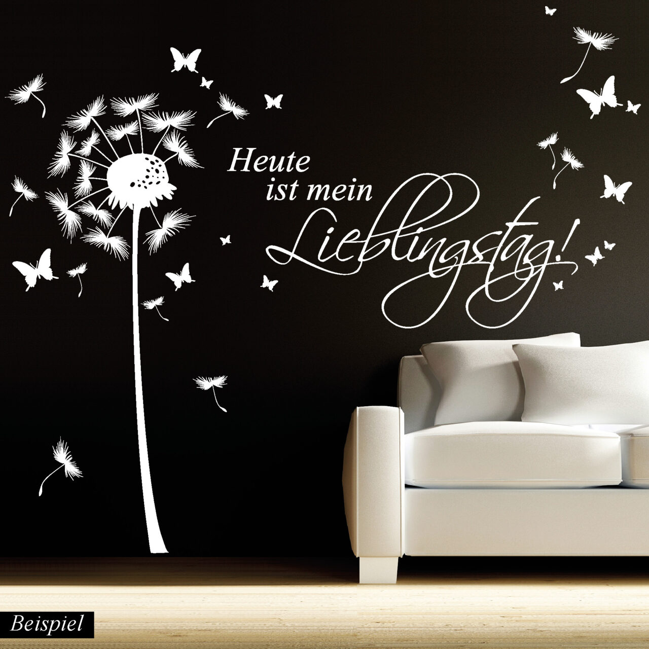 Wandtattoo Pusteblume Wunschtext Schmetterlinge Wandaufkleber Pollen Löwenzahn Wohnzimmer ...