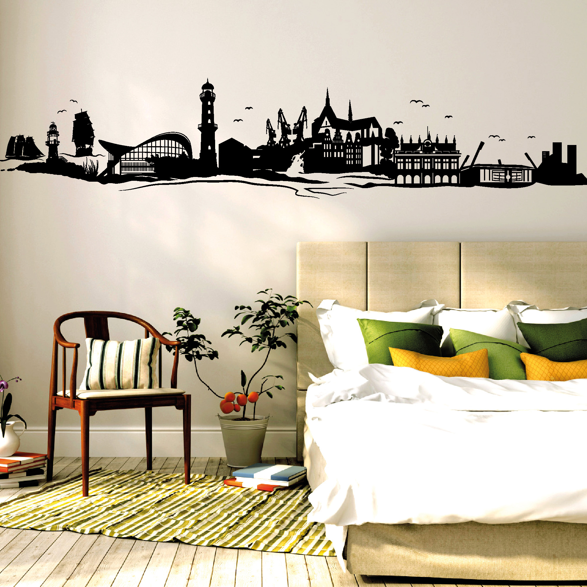 Wandtattoo Skyline Rostock Hansestadt Wandaufkleber Heimat Heimatliebe Ostsee - Wandtattoo Loft