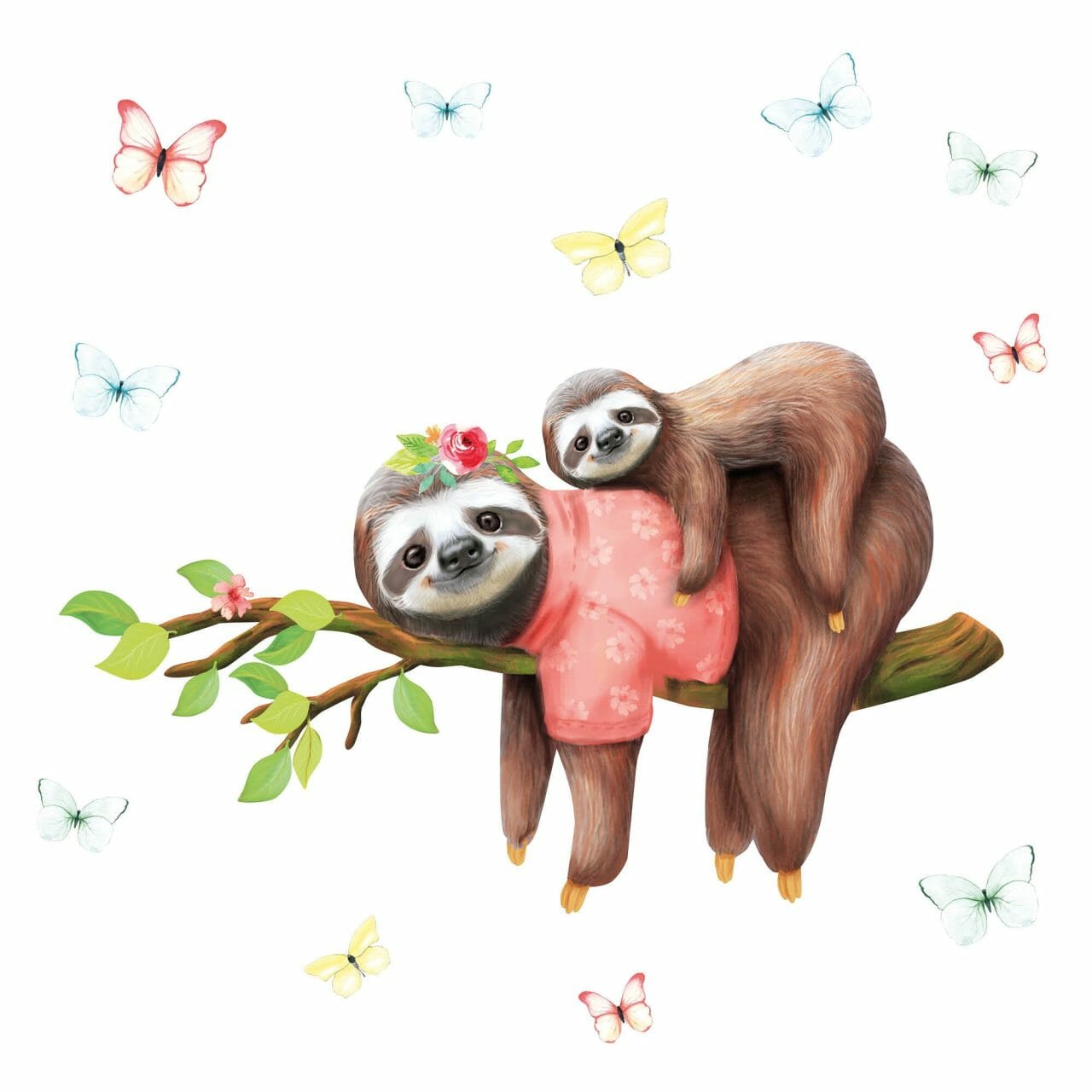 Wandtattoo Kinderzimmer Faultier Mama mit Faultier Baby Dekoration ...