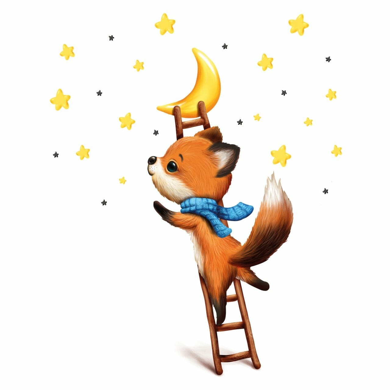 Wandtattoo Kinderzimmer Fuchs Leiter Mond Sterne bunt Dekoration ...