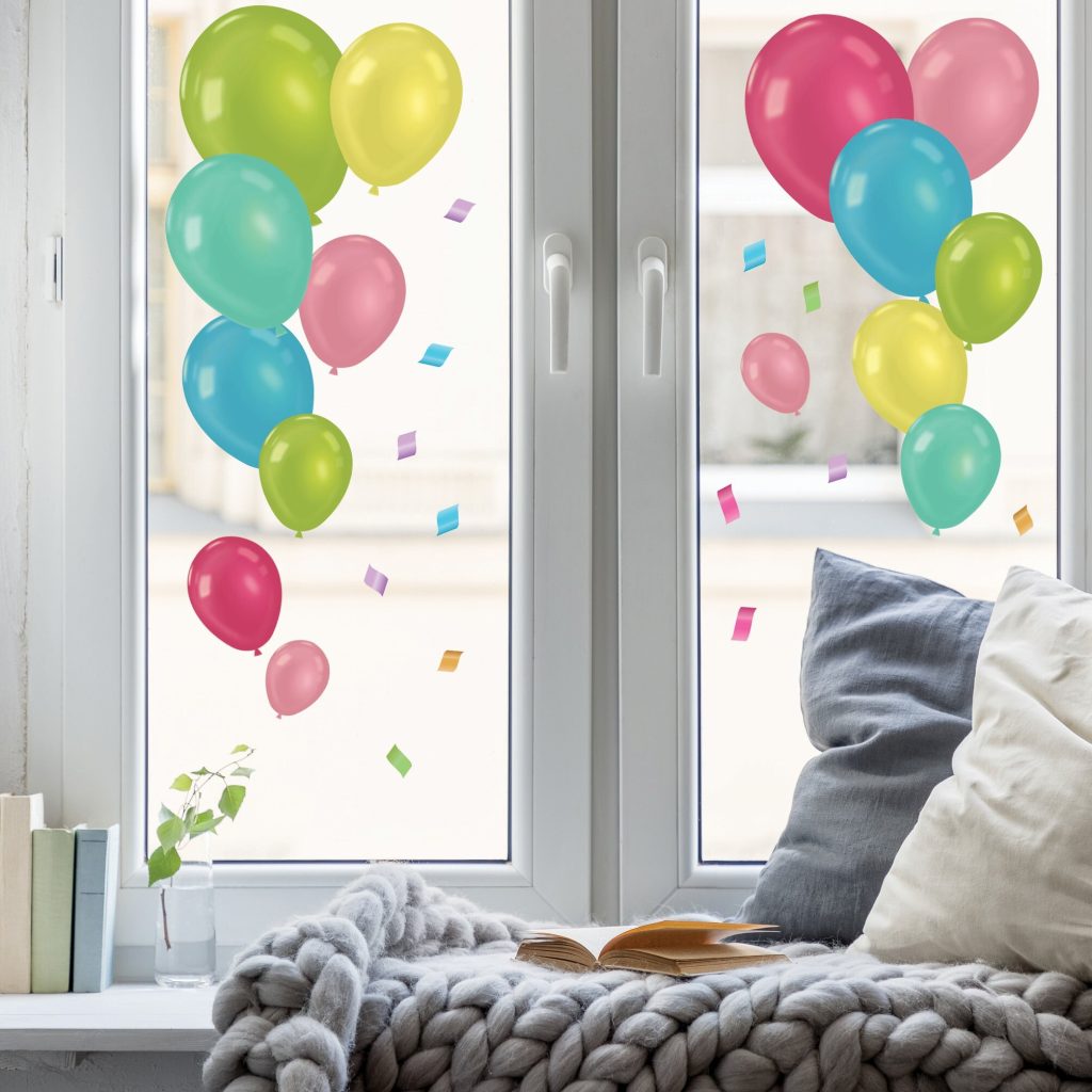 Fensterbild Karneval Luftballons Konfetti wiederverwendbar Frühling ...