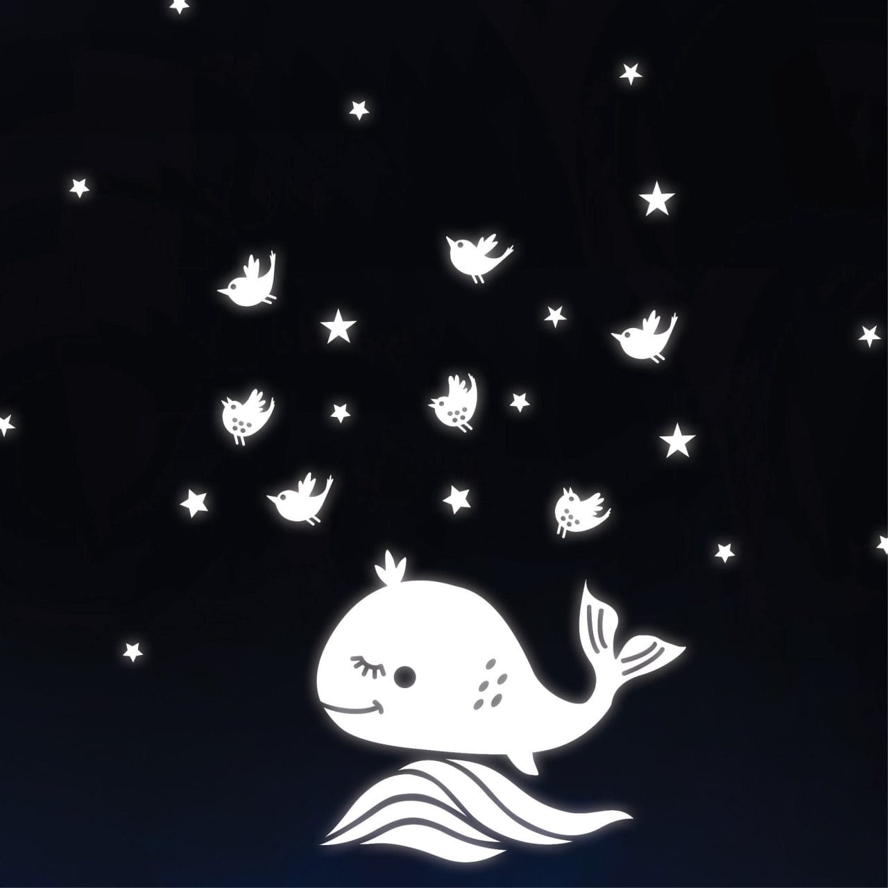 Leuchtaufkleber Kinderzimmer Wal mit Vögeln und Sternen Leuchtsterne ...