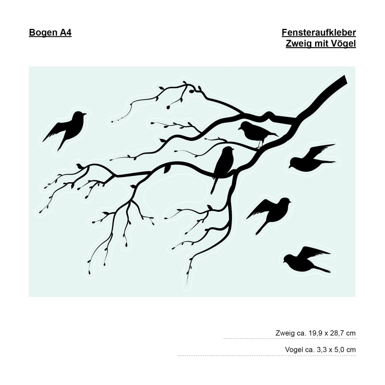 Fensterbild Zweig Vögel Frühling Sommer Knospen weiß schwarz Kontur ...