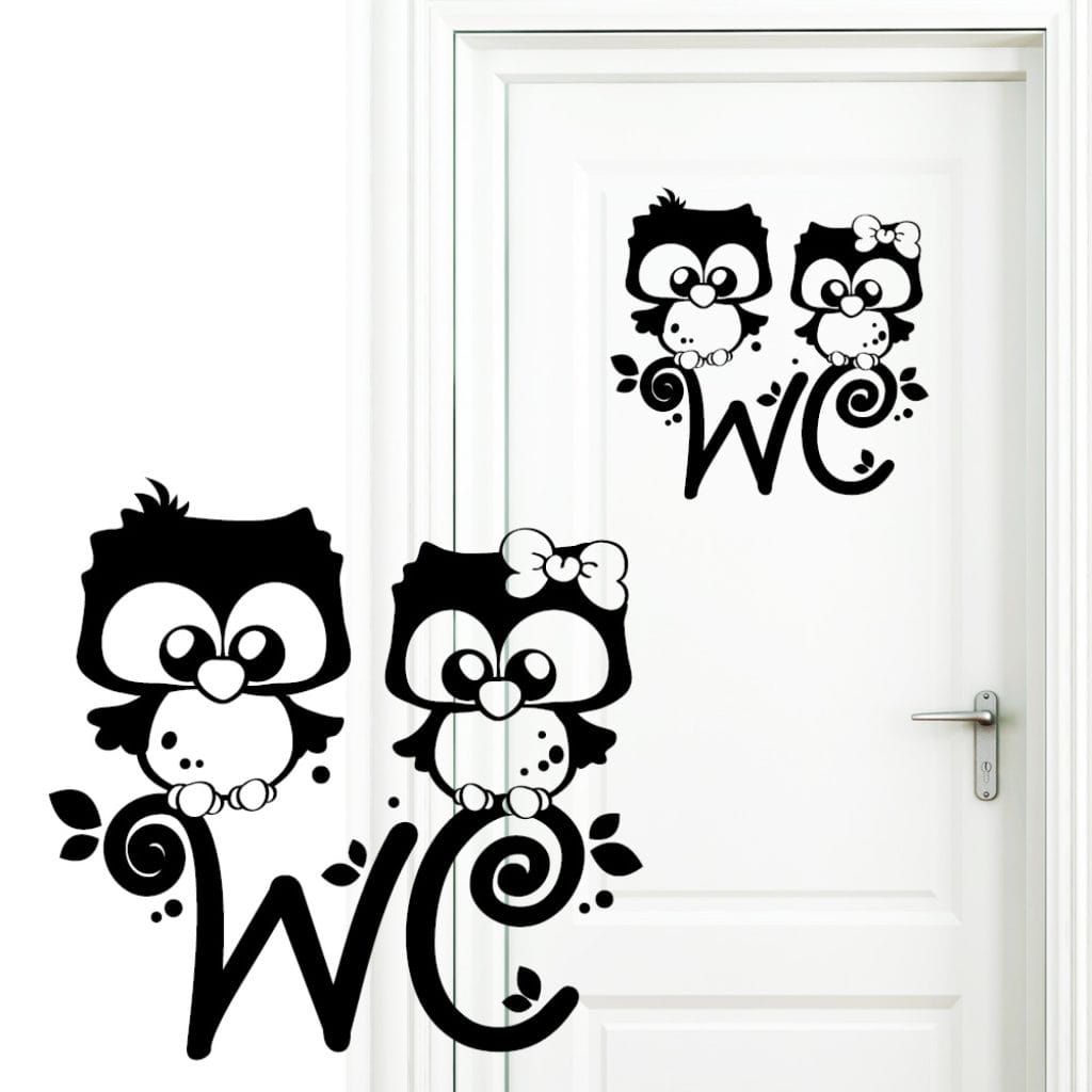 Türaufkleber Eulen Pärchen mit WC-Schriftzug, 30 Farben ...